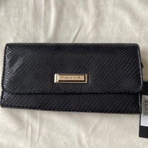 Tahari | Bags | Tahari Black Snake Texture Large Travel Wallet With ...